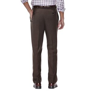 Haggar mens Eclo Stria Expandable-waist Plain-front dress pants, Brown, 38W x 29L US