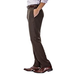 Haggar mens Eclo Stria Expandable-waist Plain-front dress pants, Brown, 38W x 29L US