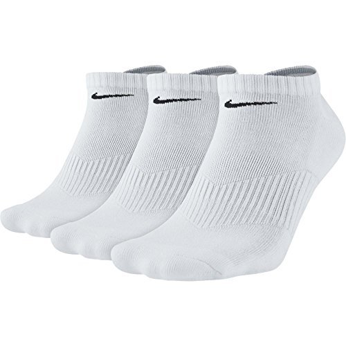 NIKE Unisex Performance Cushion No-Show Training Socks (3 Pairs), White/Black, Medium