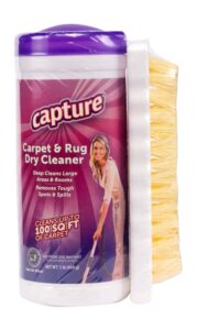 capture carpet & rug dry cleaner w/brush - dogs & cats pet, home, car, carpet cleaner powder - strength odor eliminator, stains spot remover, non liquid & no harsh chemical (1 lb)