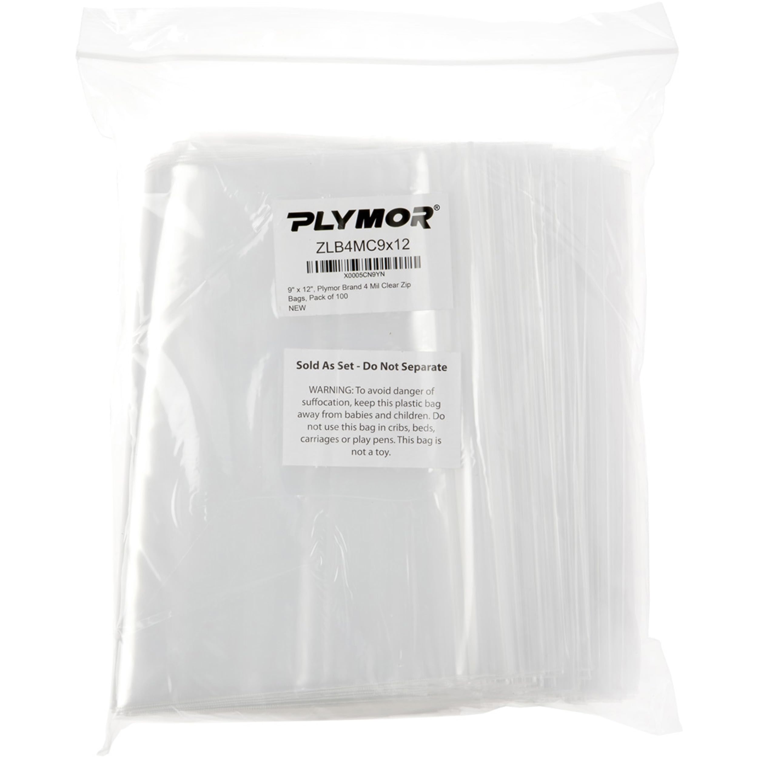 Plymor 9" x 12" (Pack of 100), 4 Mil Heavy Duty Zipper Reclosable Plastic Bags