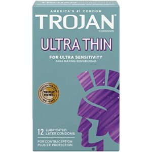 trojan ultra thin premium lubricated condoms - 12 count