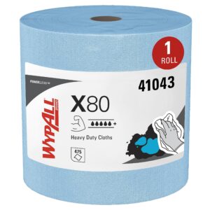 wypall power clean x80 heavy duty cloths (41043), extended use cloths jumbo roll, blue, 475 sheets / roll; 1 roll / case,8347