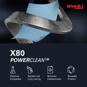 WypAll Power Clean X80 Heavy Duty Cloths (41043), Extended Use Cloths Jumbo Roll, Blue, 475 Sheets / Roll; 1 Roll / Case,8347