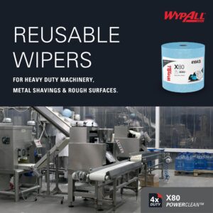 WypAll Power Clean X80 Heavy Duty Cloths (41043), Extended Use Cloths Jumbo Roll, Blue, 475 Sheets / Roll; 1 Roll / Case,8347