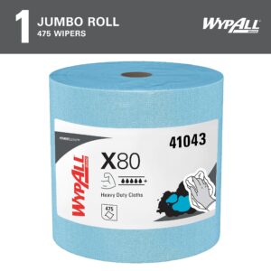 WypAll Power Clean X80 Heavy Duty Cloths (41043), Extended Use Cloths Jumbo Roll, Blue, 475 Sheets / Roll; 1 Roll / Case,8347