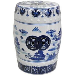 oriental furniture 18" landscape blue & white porcelain garden stool