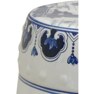 Oriental Furniture 18" Landscape Blue & White Porcelain Garden Stool