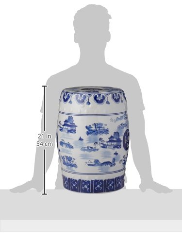 Oriental Furniture 18" Landscape Blue & White Porcelain Garden Stool