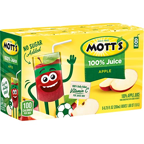 Mott's 100% Original Apple Juice, 6.75 Fl Oz Boxes, 32 Count (4 Packs Of 8), 2 Servings Of Fruit, 100% Fruit Juice, Gluten-free, Caffeine-free, Kosher, Contains No Artificial Colors Or Sweeteners