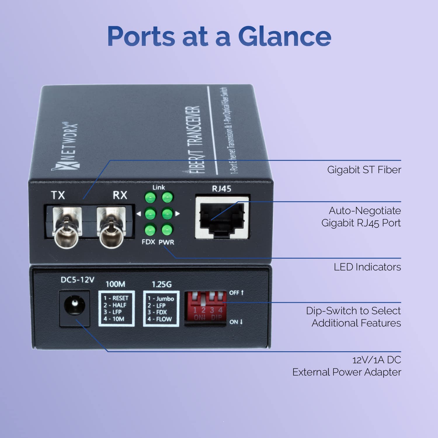 Networx® Gigabit Ethernet Fiber Media Converter - UTP to 1000Base-SX - ST Multimode, 5...