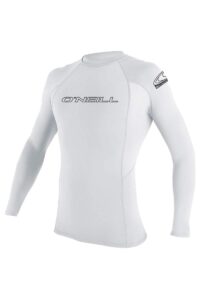 o' neill men's basic skins 50+ l/s rash guard, white, l