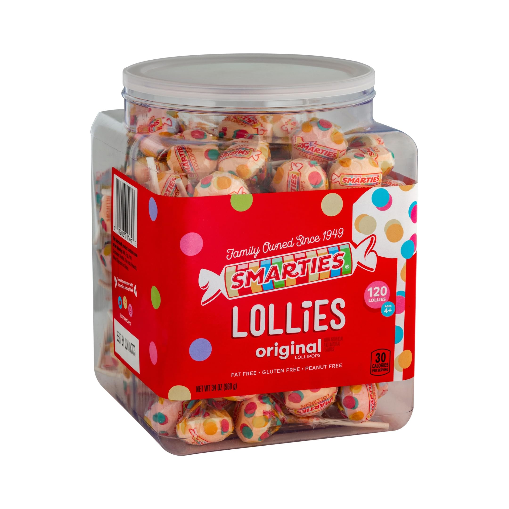 Smarties Double Lollies | Gluten Free, Peanut ,Fat Free Assorted Fruity Flavors, Low Calorie Perfect for Birthdays Parties Made by US Candy Company Since 1949 - 34 oz 120 Count Lollipops