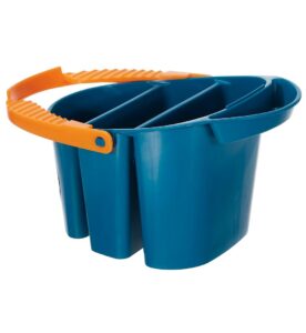 mijello art organizer water bucket with wiping pad, 3 compartments, 2 liters, blue with orange handle (92-wp4021)