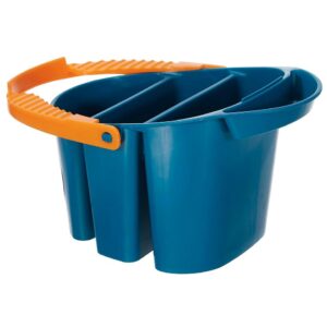 Mijello Art Organizer Water Bucket with Wiping Pad, 3 Compartments, 2 Liters, Blue with Orange Handle (92-WP4021)