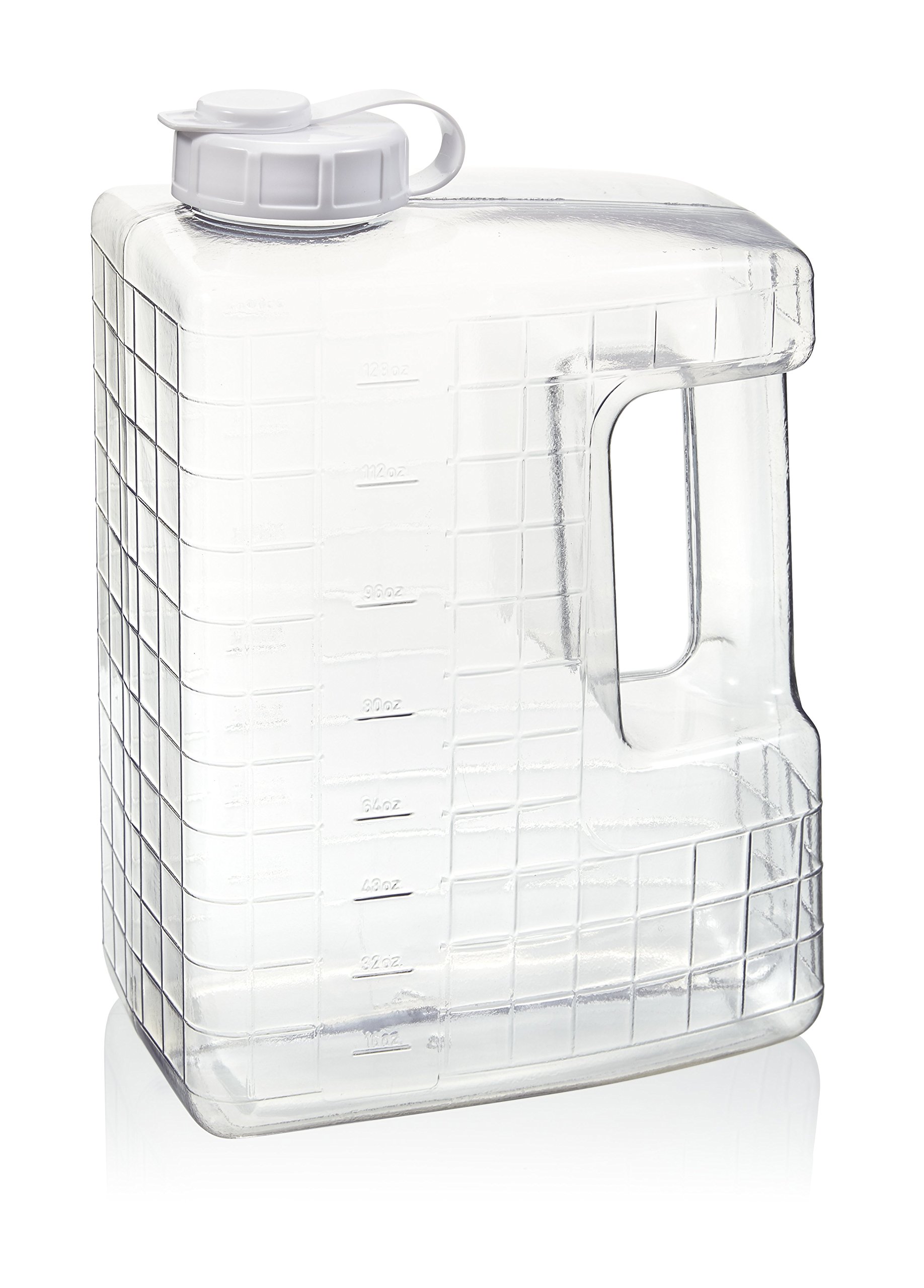 Arrow Home Products 1 Gallon Jug for Cold Drinks - Clear View Plastic Refrigerator Bottle w/ Cap, Easy-Pour Spout & Graduated Markings - Made in USA, BPA Free - Ideal for Water, Iced Tea, Juice, Milk