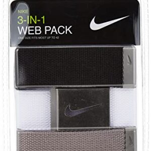 Nike Men's Standard 3 Pack Golf Web Belt, White/Gray/Black, One Size