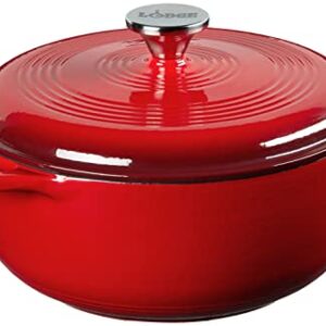 Lodge 4.5 Quart Enameled Cast Iron Dutch Oven with Lid – Dual Handles – Oven Safe up to 500° F or on Stovetop - Use to Marinate, Cook, Bake, Refrigerate and Serve – Island Spice Red