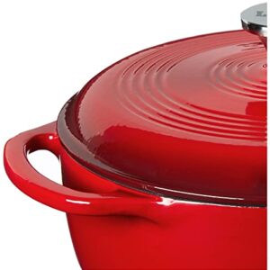 Lodge 4.5 Quart Enameled Cast Iron Dutch Oven with Lid – Dual Handles – Oven Safe up to 500° F or on Stovetop - Use to Marinate, Cook, Bake, Refrigerate and Serve – Island Spice Red