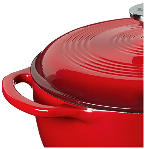 Lodge 4.5 Quart Enameled Cast Iron Dutch Oven with Lid – Dual Handles – Oven Safe up to 500° F or on Stovetop - Use to Marinate, Cook, Bake, Refrigerate and Serve – Island Spice Red