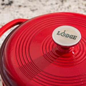 Lodge 4.5 Quart Enameled Cast Iron Dutch Oven with Lid – Dual Handles – Oven Safe up to 500° F or on Stovetop - Use to Marinate, Cook, Bake, Refrigerate and Serve – Island Spice Red