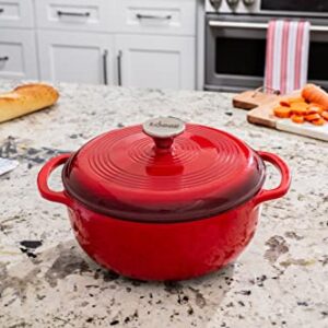 Lodge 4.5 Quart Enameled Cast Iron Dutch Oven with Lid – Dual Handles – Oven Safe up to 500° F or on Stovetop - Use to Marinate, Cook, Bake, Refrigerate and Serve – Island Spice Red