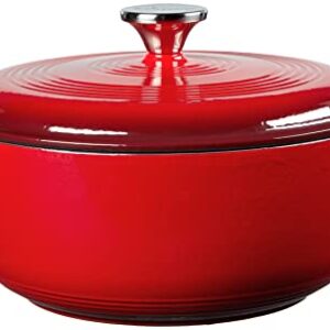 Lodge 4.5 Quart Enameled Cast Iron Dutch Oven with Lid – Dual Handles – Oven Safe up to 500° F or on Stovetop - Use to Marinate, Cook, Bake, Refrigerate and Serve – Island Spice Red