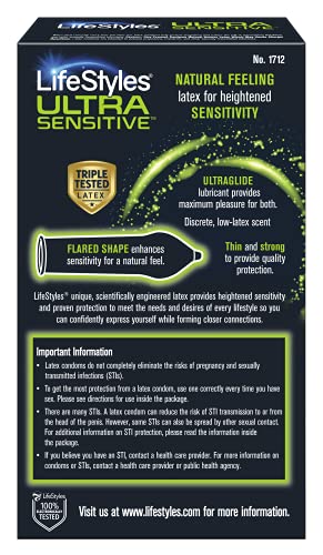 LifeStyles Ultra Sensitive Natural Feeling Lubricated Latex Condoms, 12 Count (Packaging May Vary)