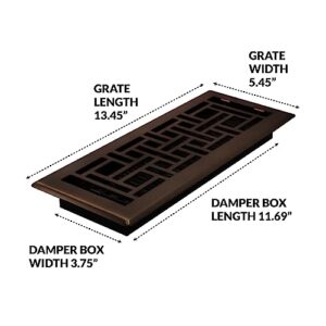 Decor Grates AJH412-RB Oriental Floor Register, 4x12 Inches, Rubbed Bronze Finish