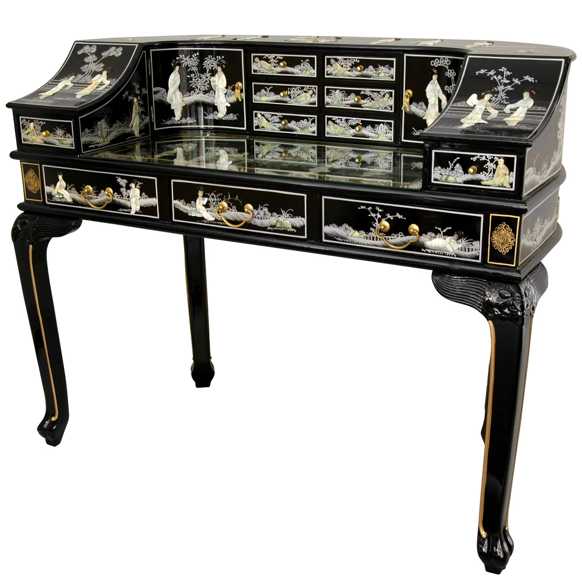 Oriental Furniture Black Lacquer Ladies Desk w/ Mother of Pearl