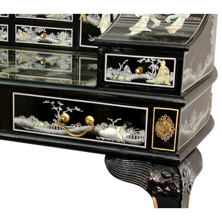 Oriental Furniture Black Lacquer Ladies Desk w/ Mother of Pearl