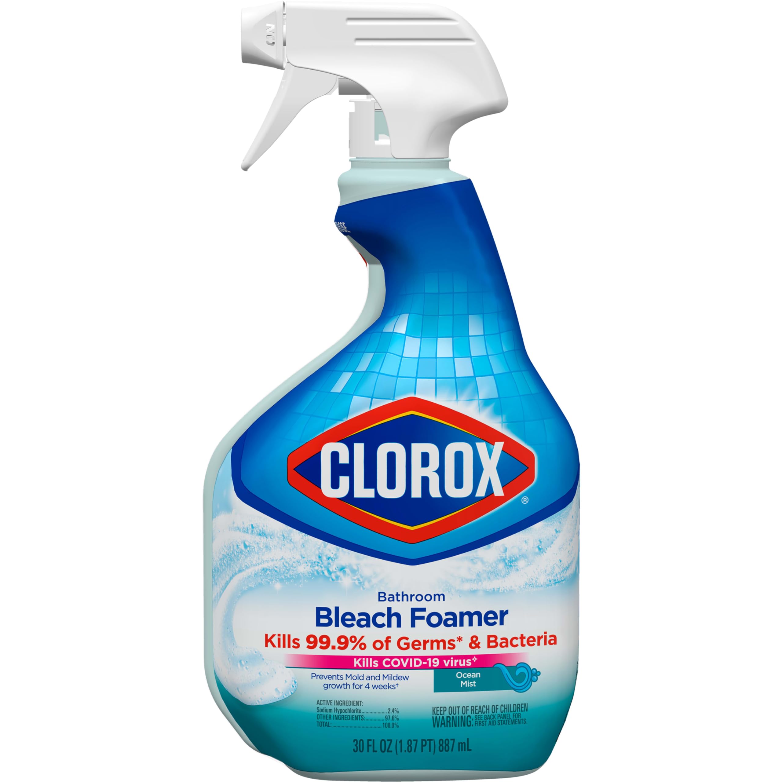 Clorox Disinfecting Bathroom Foamer with Bleach Original, Household Essentials, 30 Ounce Spray Bottle (Package May Vary)