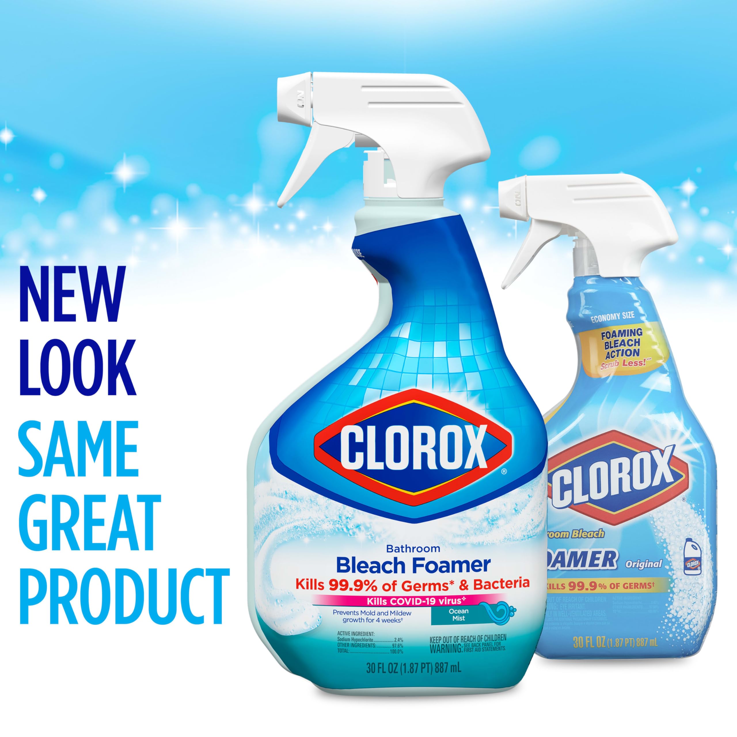 Clorox Disinfecting Bathroom Foamer with Bleach Original, Household Essentials, 30 Ounce Spray Bottle (Package May Vary)