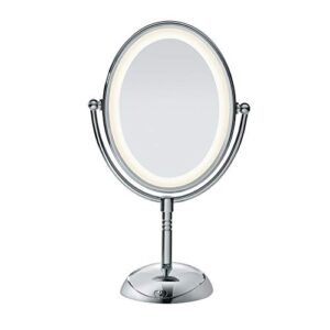 conair lighted makeup mirror, led vanity mirror, 1x/7x magnifying mirror, double sided, battery operated in polished chrome