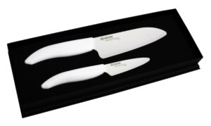 kyocera revolution 2-piece ceramic knife gift set, 5.5 inch santoku and 3 inch paring, white