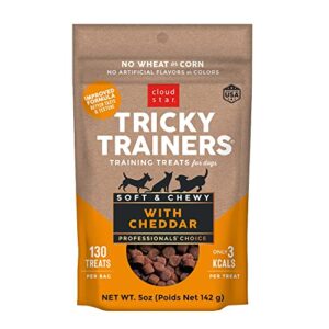 cloud star tricky trainers soft & chewy dog training treats 5 oz pouch, cheddar flavor, low calorie behavior aid with 130 treats