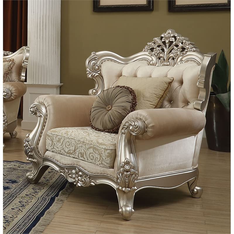 Acme Bently Upholstered Wingback Chair in Champagne and Beige Fabric