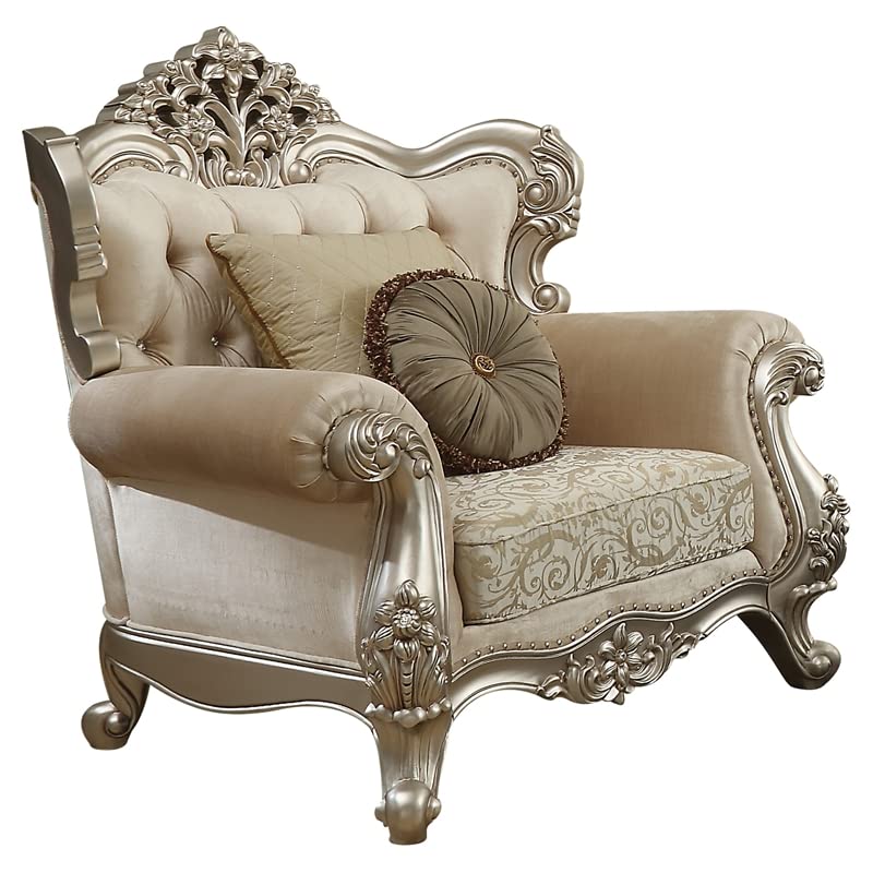 Acme Bently Upholstered Wingback Chair in Champagne and Beige Fabric