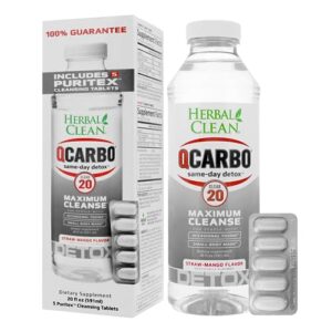 herbal clean qcarbo 20 same-day premium detox drink, strawberry mango flavor, 20 fl oz, and tablets, 5 count