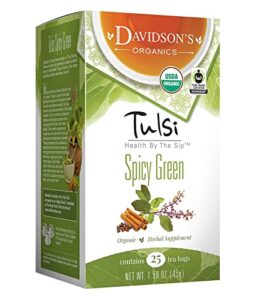 davidson's organics, tulsi spicy green, 25-count tea bags, pack of 6