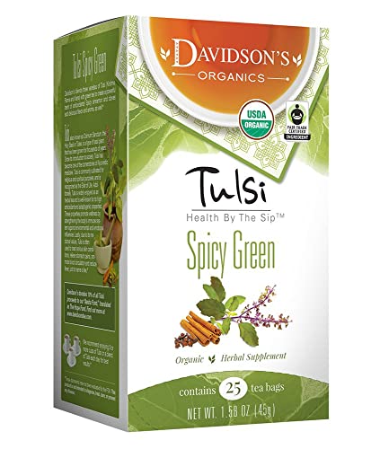 Davidson's Organics, Tulsi Spicy Green, 25-count Tea Bags, Pack of 6