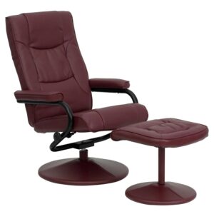 flash furniture rachel contemporary multi-position recliner and ottoman with wrapped base in burgundy leathersoft