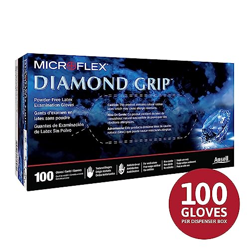 Microflex Diamond Grip MF-300 Disposable Latex Gloves for Automotive, Machinery Industries - Small, Natural Clear (Box of 100)