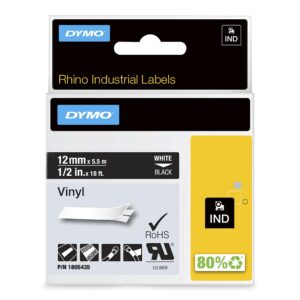 dymo rhino industrial vinyl labels, 1/2", white print on black tape