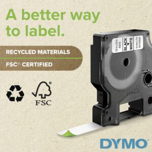 DYMO Rhino Industrial Vinyl Labels, 1/2", White Print on Black Tape