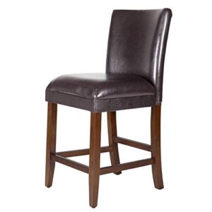 homepop home decor | classic counter height bar stools | faux leather 24 inch bar stools | decorative home furniture (brown faux)