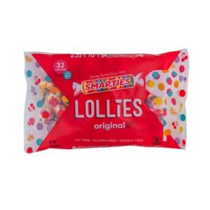 smarties double lollies individually wrapped gluten free, peanut ,fat free grape, strawberry, orange, lemon flavors perfect for birthdays, parties made by us candy company since 1949 - 9 oz bag