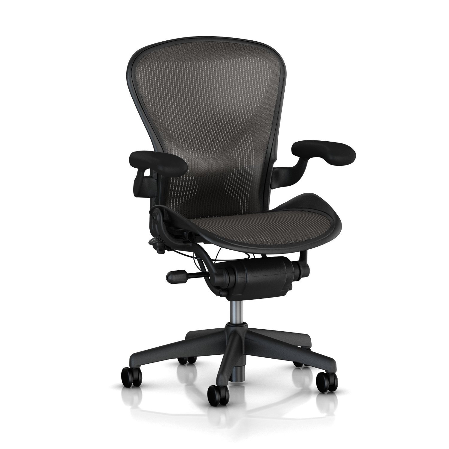 Herman Miller Classic Aeron Task Chair: Tilt Limiter w/Seat Angle Adj - PostureFit Support - Fixed Vinyl Arms - Standard Carpet Casters