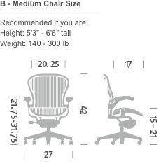 Herman Miller Classic Aeron Task Chair: Tilt Limiter w/Seat Angle Adj - PostureFit Support - Fixed Vinyl Arms - Standard Carpet Casters