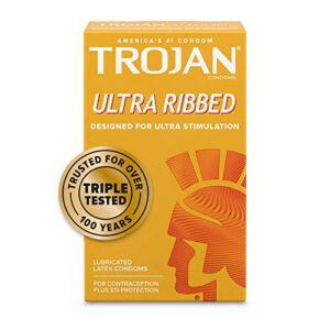 TROJAN Stimulations Ultra Ribbed Spermicidal Condoms, 12 Count